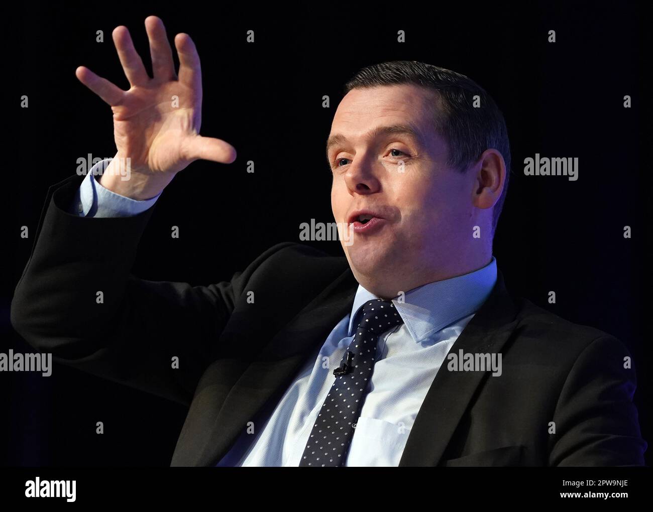 Scottish Conservative Leader Douglas Ross speaking on stage on the ...
