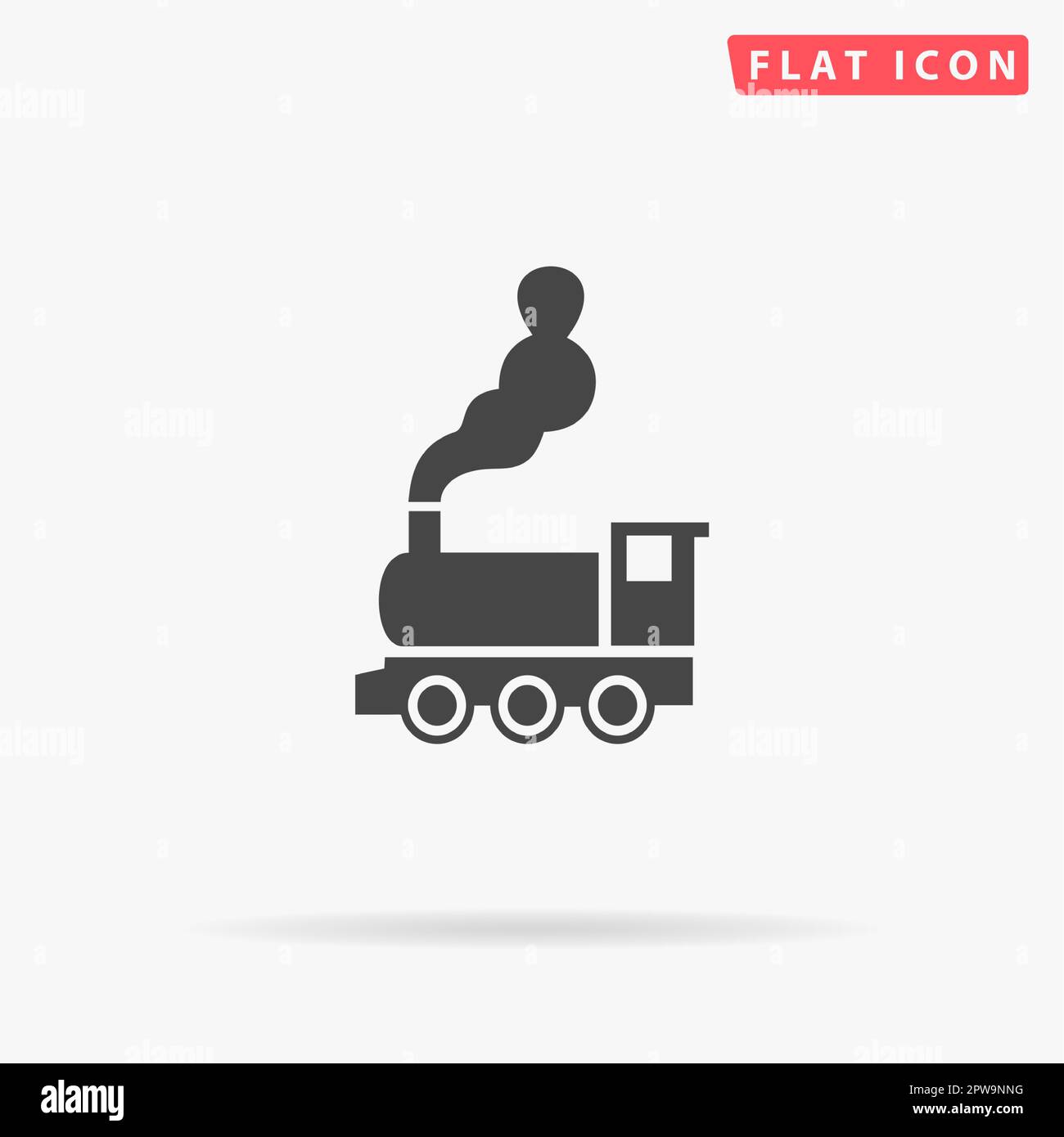 Train - classic locomotive. Simple flat black symbol with shadow on ...