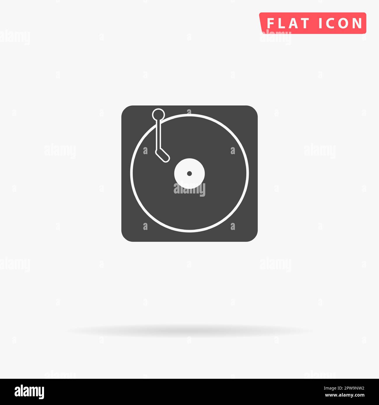 Turntable dj. Simple flat black symbol with shadow on white background ...