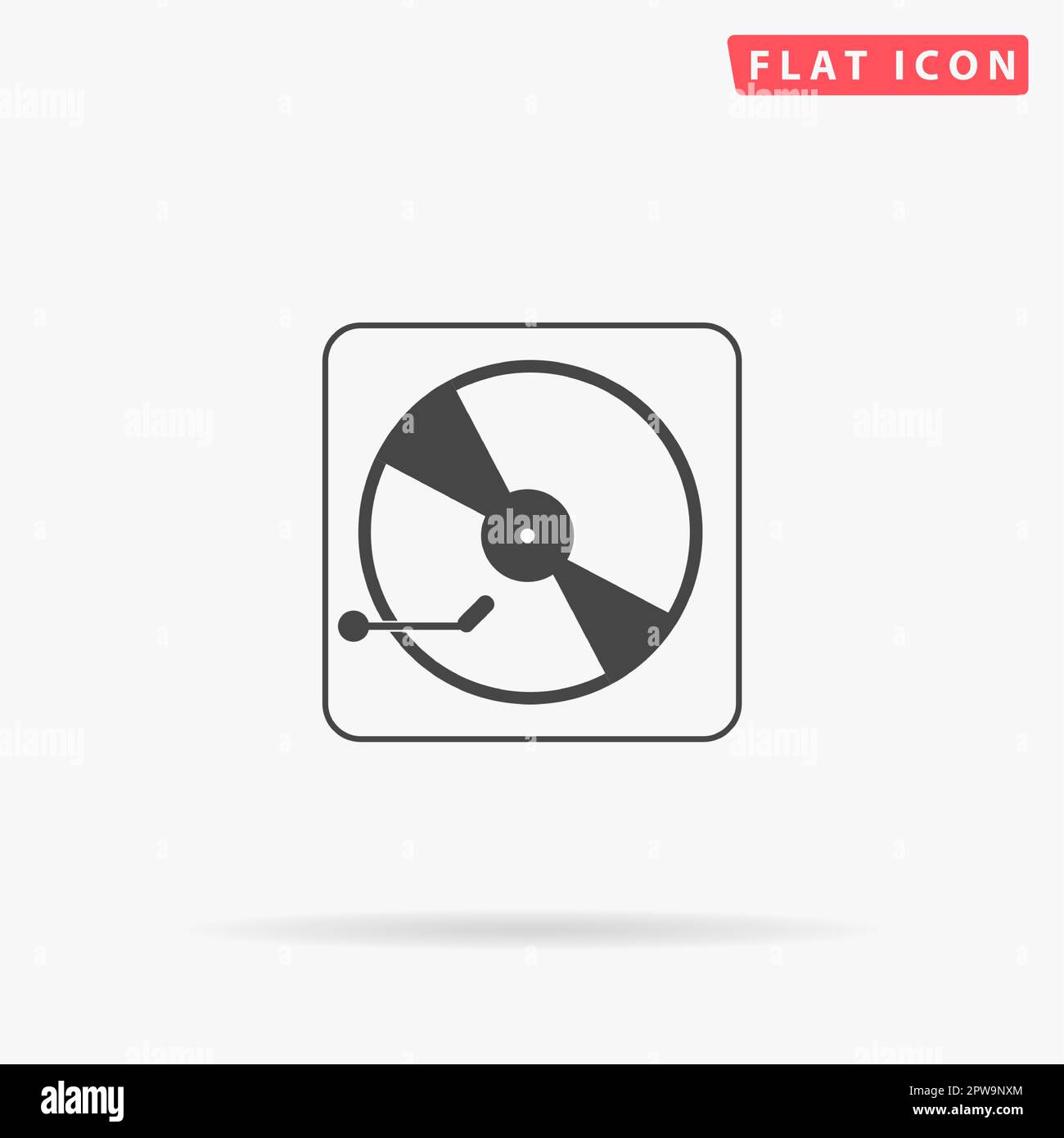 Vinyl record player. Simple flat black symbol with shadow on white ...