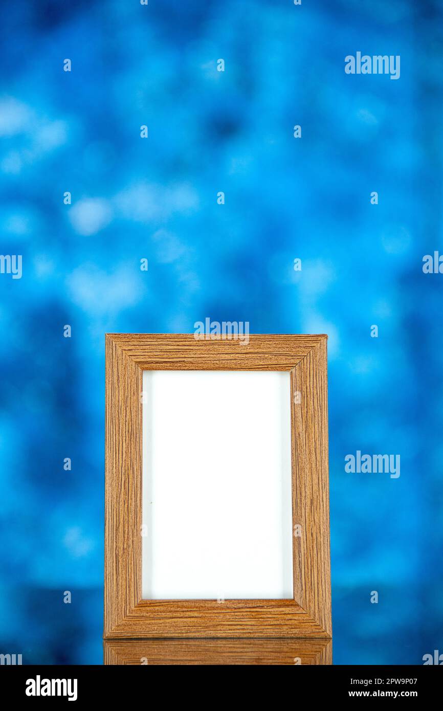 front view picture frame on blue background present gift photo family ...