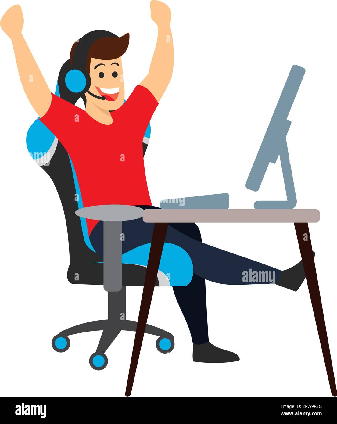 Gamer with Winning Celebration Gesture Illustration Stock Vector Image ...