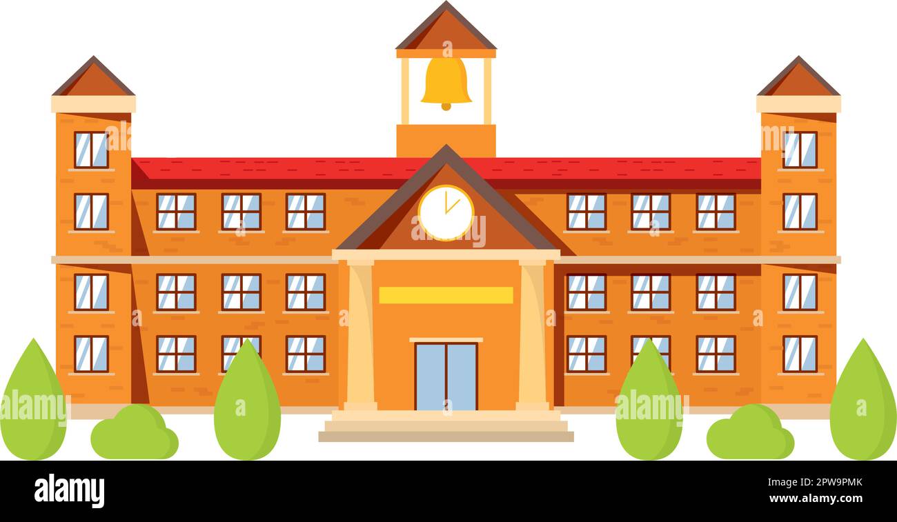 Detailed School Building with Trees Illustration Stock Vector Image ...