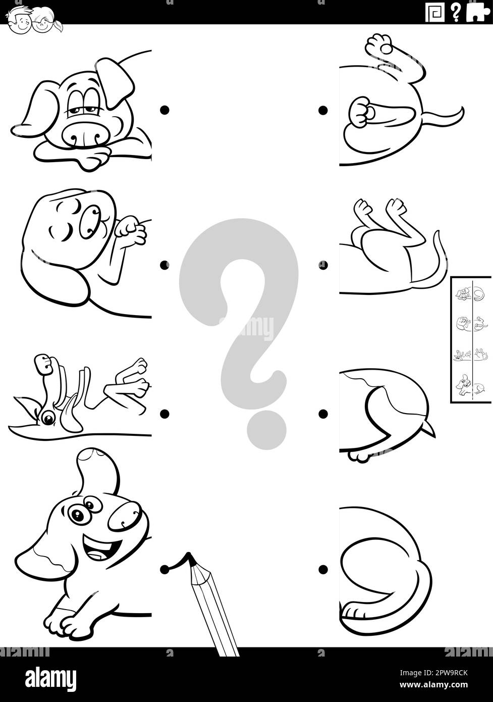 match halves of dogs pictures game coloring page Stock Vector Image ...