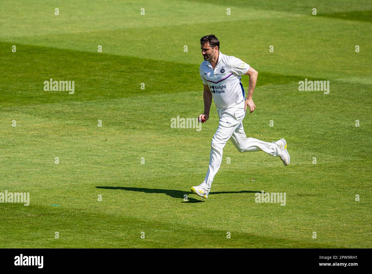 LONDON, UNITED KINGDOM. 29 April, 2023. Tim Murtagh of Middlesex bowls ...