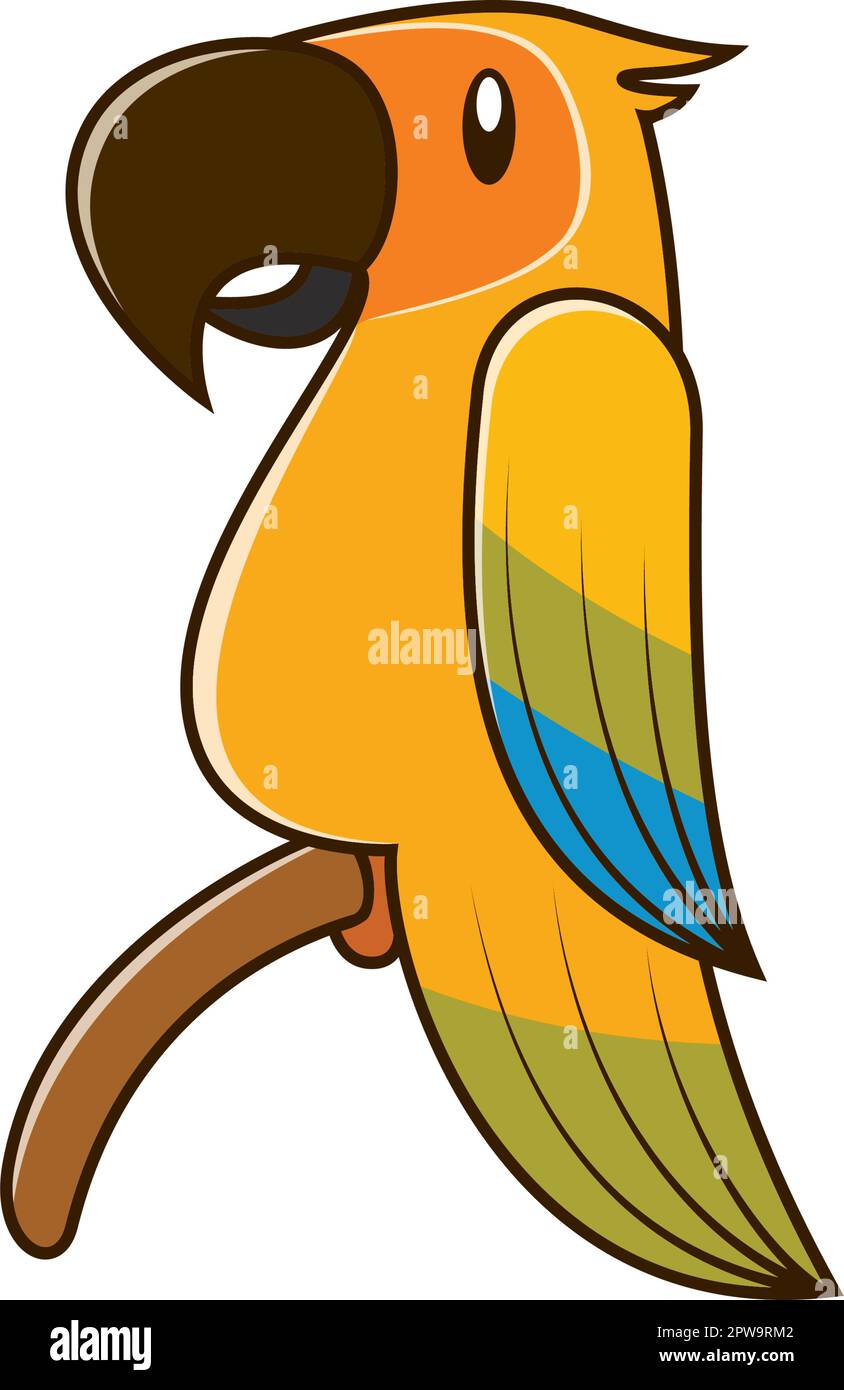 Cute and Sweet Parrot Perch on the Branch Illustration Stock Vector ...