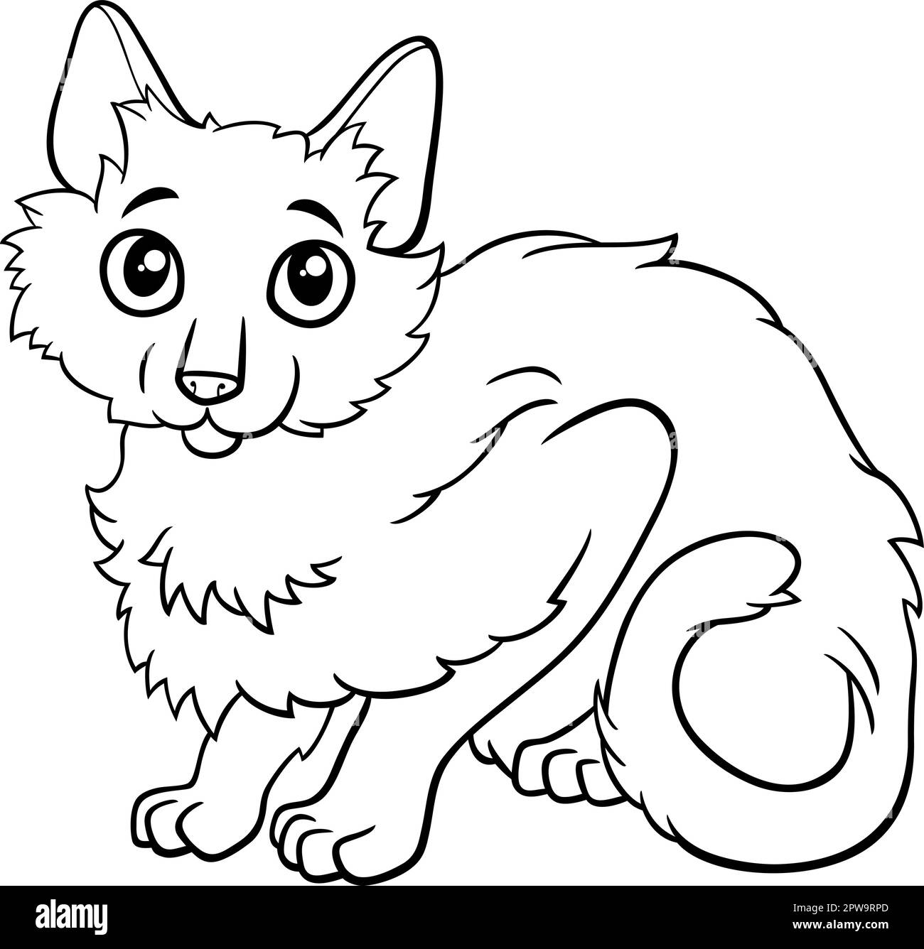 cartoon cute fluffy cat animal character coloring page Stock Vector ...