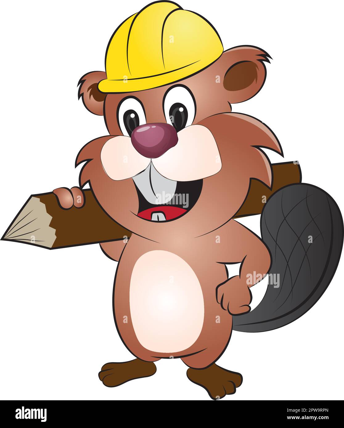 Beaver Holding Wooden Log with Grinning Expression Illustration Stock ...
