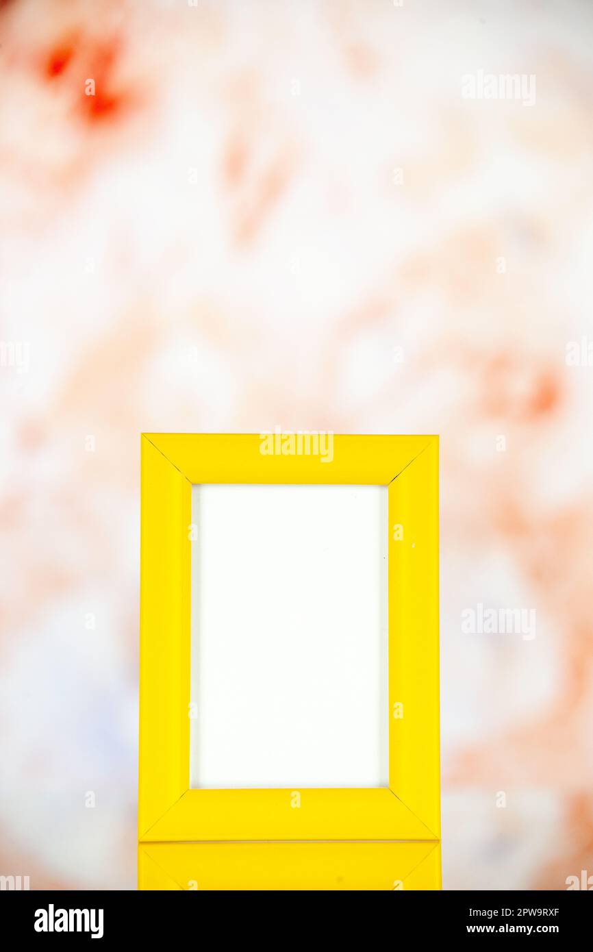 front view yellow picture frame on light background family gift photo ...