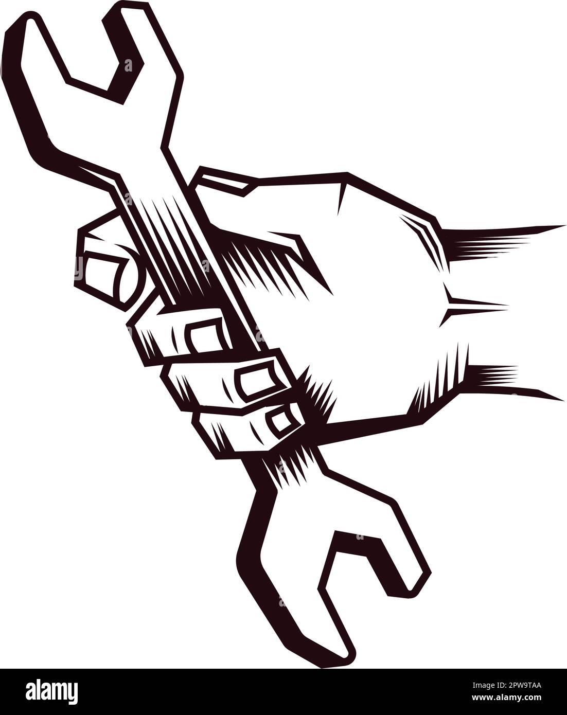 Hand and Wrench Symbol with Silhouette Style Stock Vector Image & Art ...