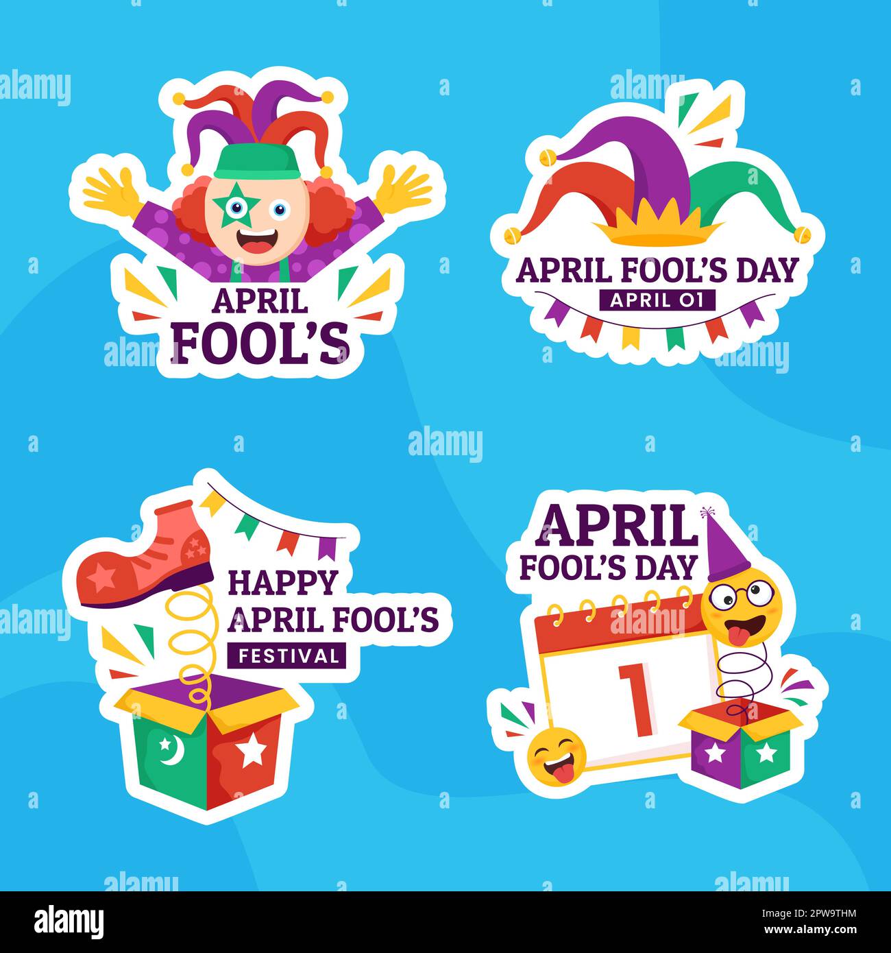 Happy April Fools Day Label Flat Cartoon Hand Drawn Templates ...