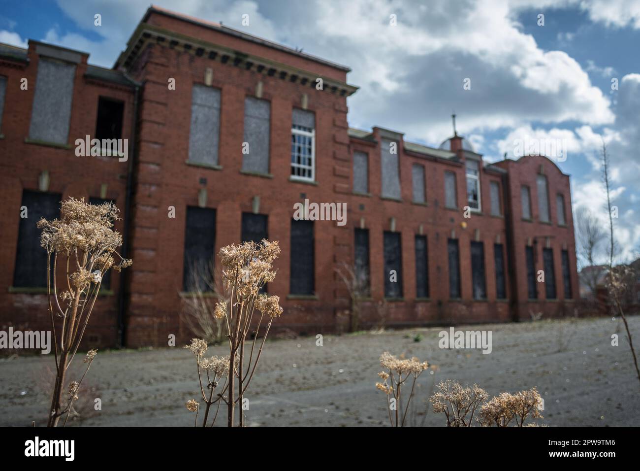 Exterior view of abandoned Victorian school building at Easington ...