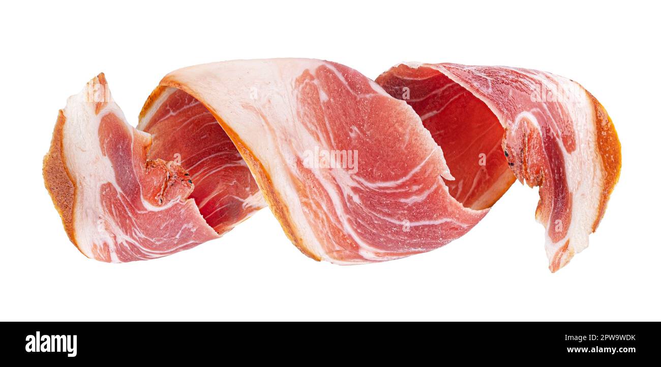 Bacon strip roll isolated on white background Stock Photo - Alamy