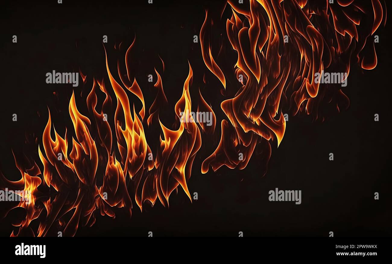 Fire flames on black background. Hot orange flames, burning. Fire dance ...