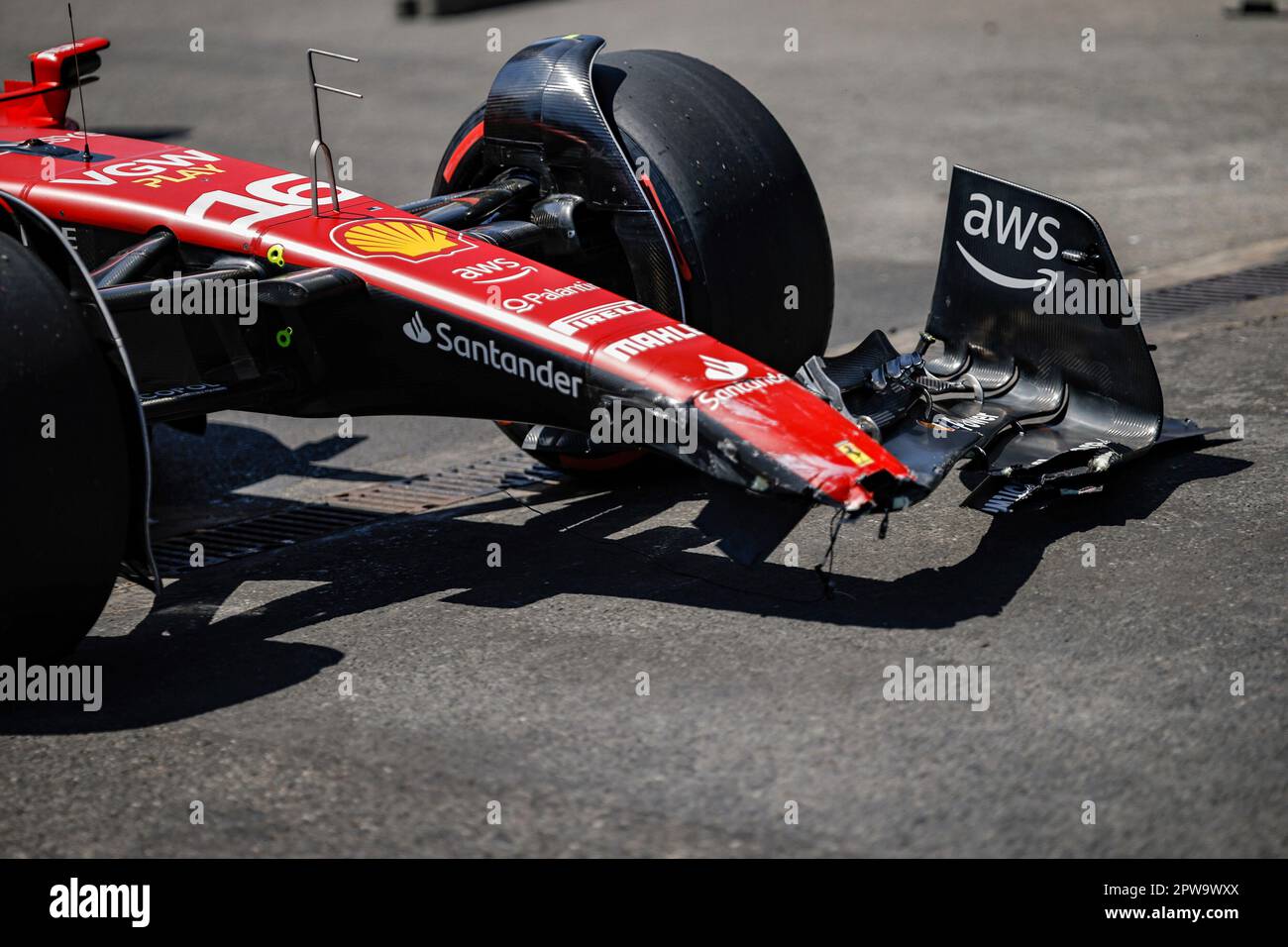 Baku, Azerbaijan. 29th Apr, 2023. Damaged front wing of #16 Charles ...