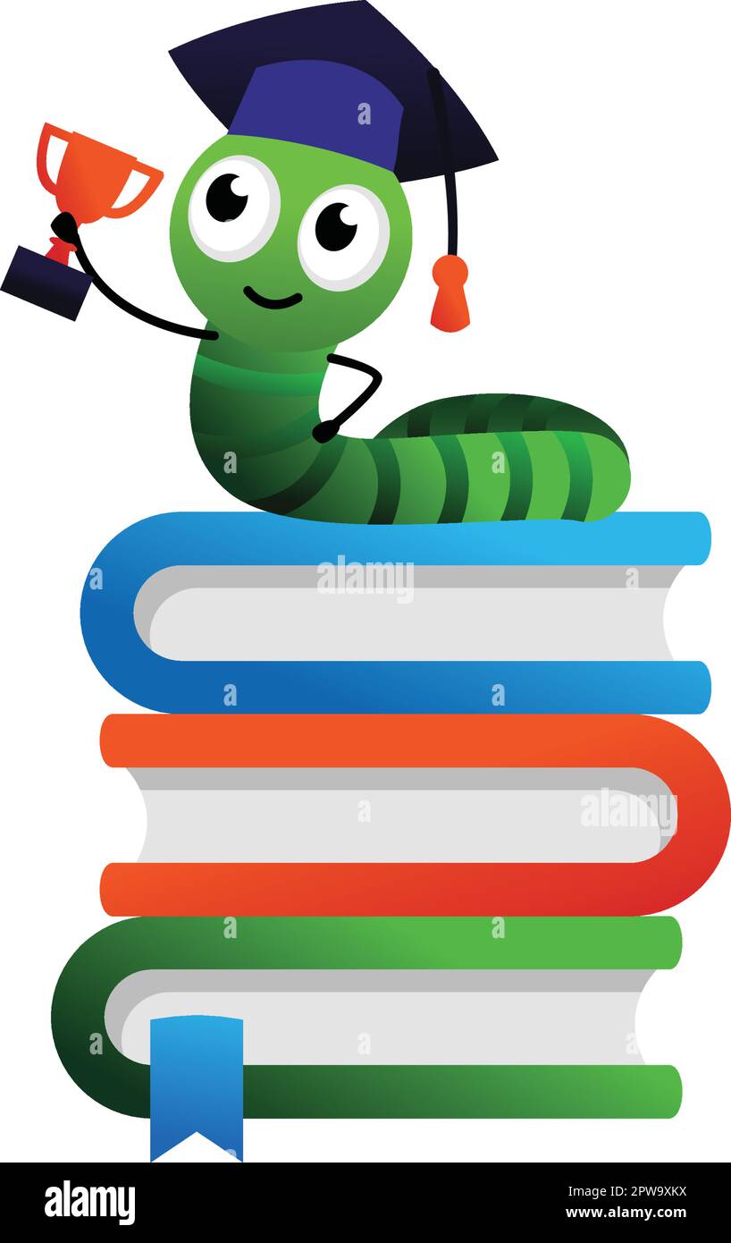 Worm Holding Trophy on the Stacks of Books as Symbolization of Bookworm ...
