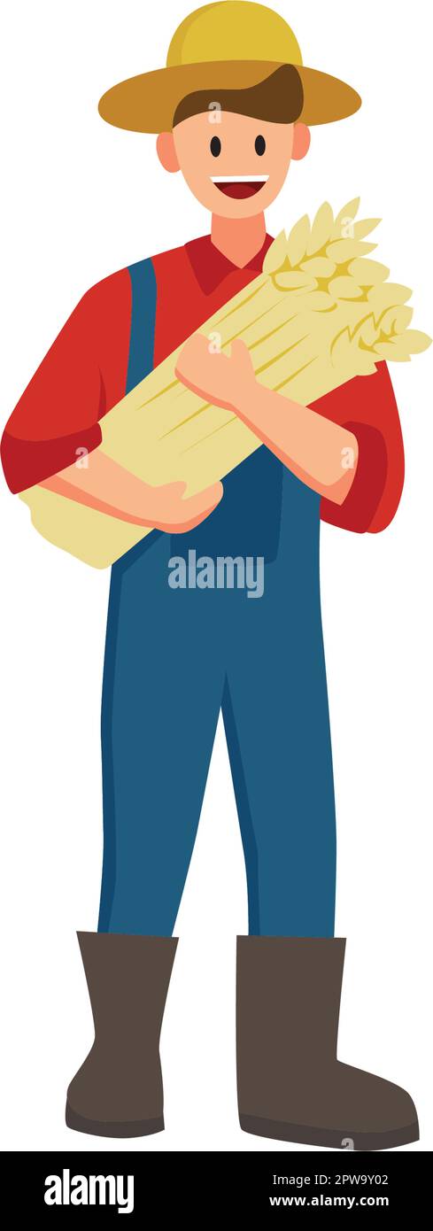 Cheerful Wheat Farmer Holding The Grain Harvest Illustration Stock ...