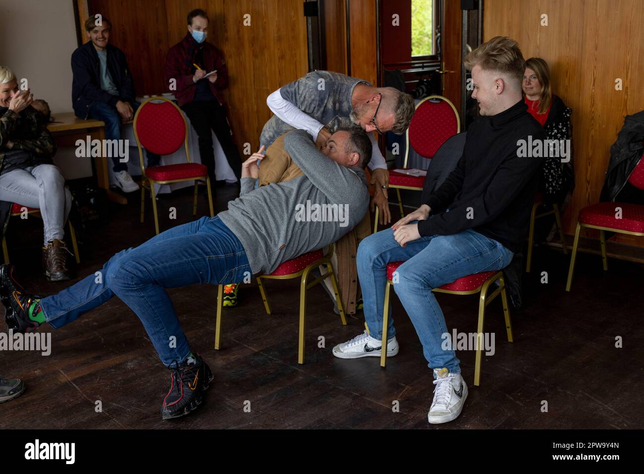 29 April 2023, Hesse, Mühltal: Monster casting at Frankenstein Castle ...