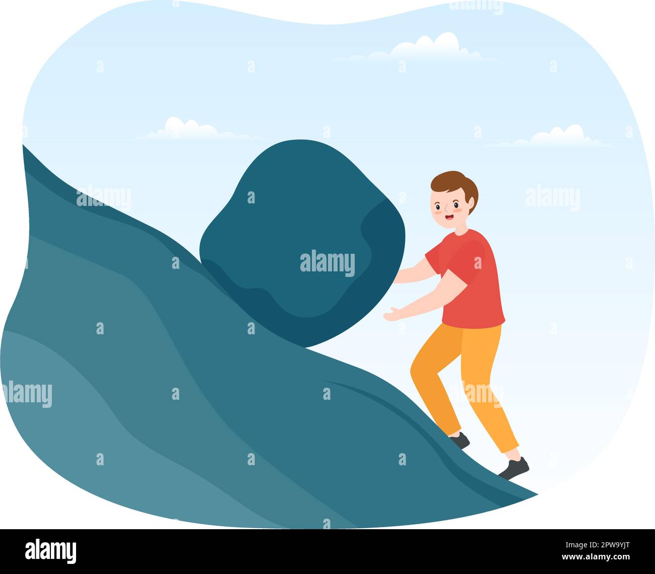 Challenge Illustration with Businessman Running to the Top and ...