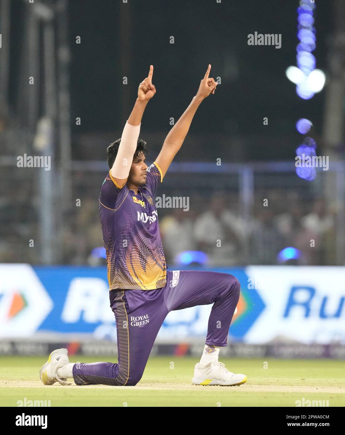 Kolkata Knight Riders' Harshit Rana celebrates the wicket of Gujarat ...