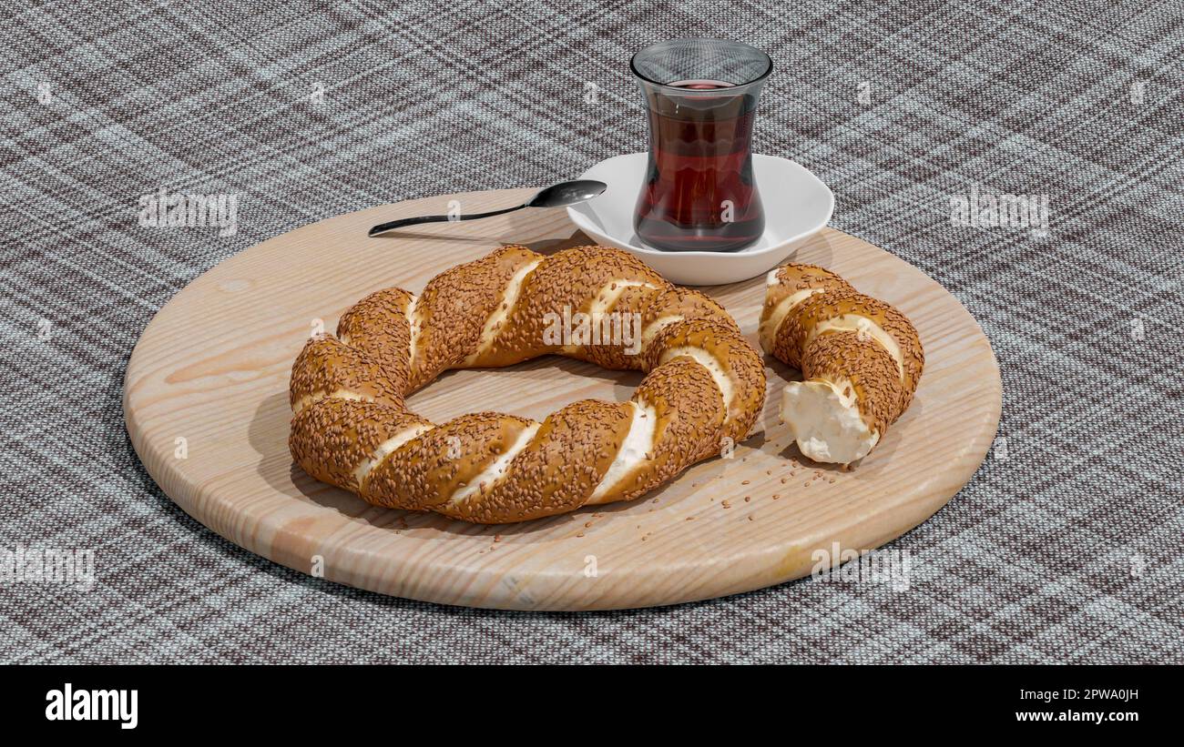 Traditional Turkish Breakfast Spread with Simit, Gevrek, and Tea on ...