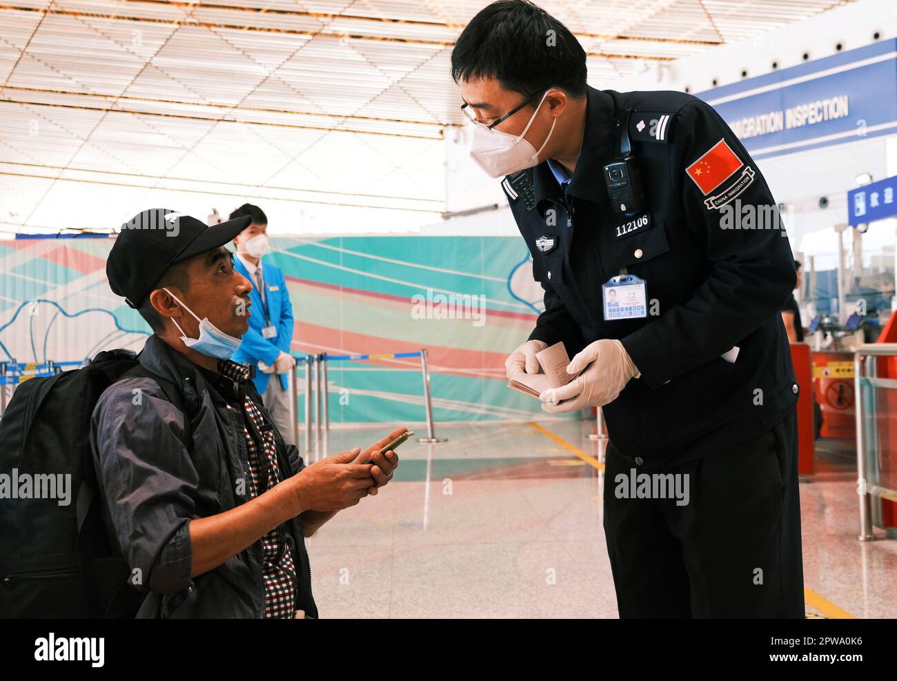Beijing, China. 29th Apr, 2023. A police officer handles entry ...