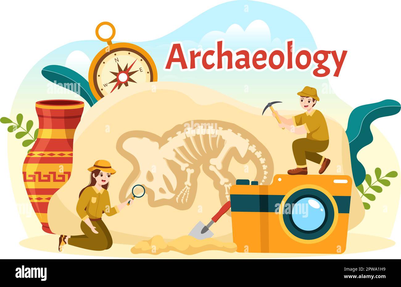 Archeology Illustration with Archaeological Excavation of ancient Ruins ...