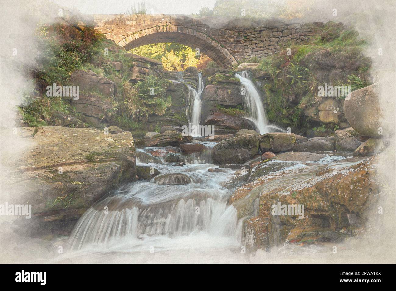 Three Shire Heads. A digital watercolour painting of an autumnal ...