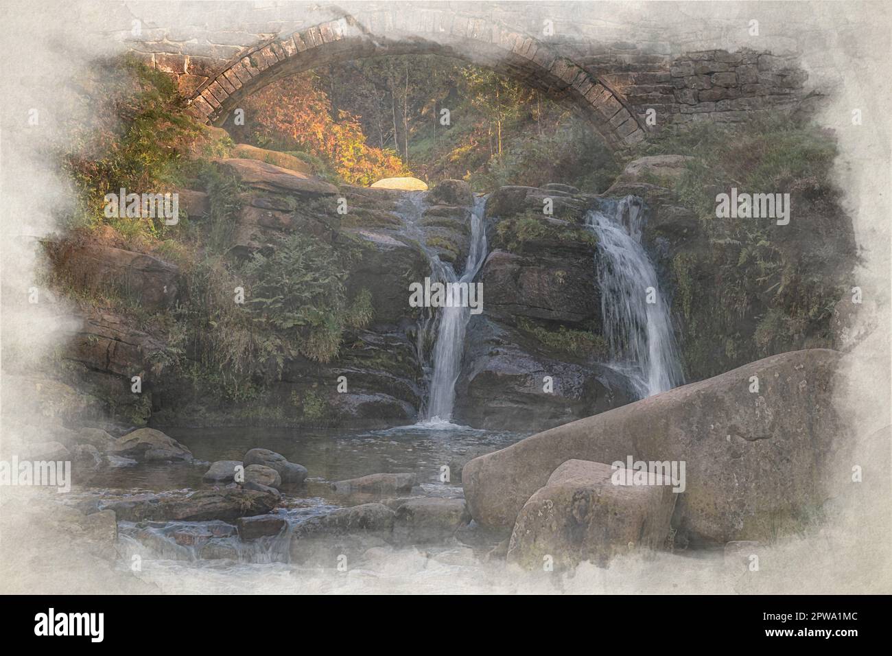 Three Shire Heads. A digital watercolour painting of an autumnal ...
