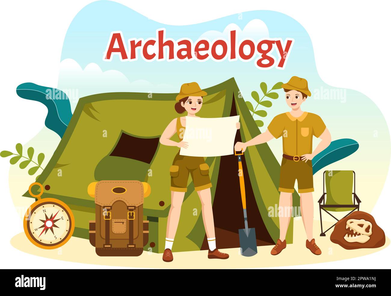 Archeology Illustration with Archaeological Excavation of ancient Ruins ...