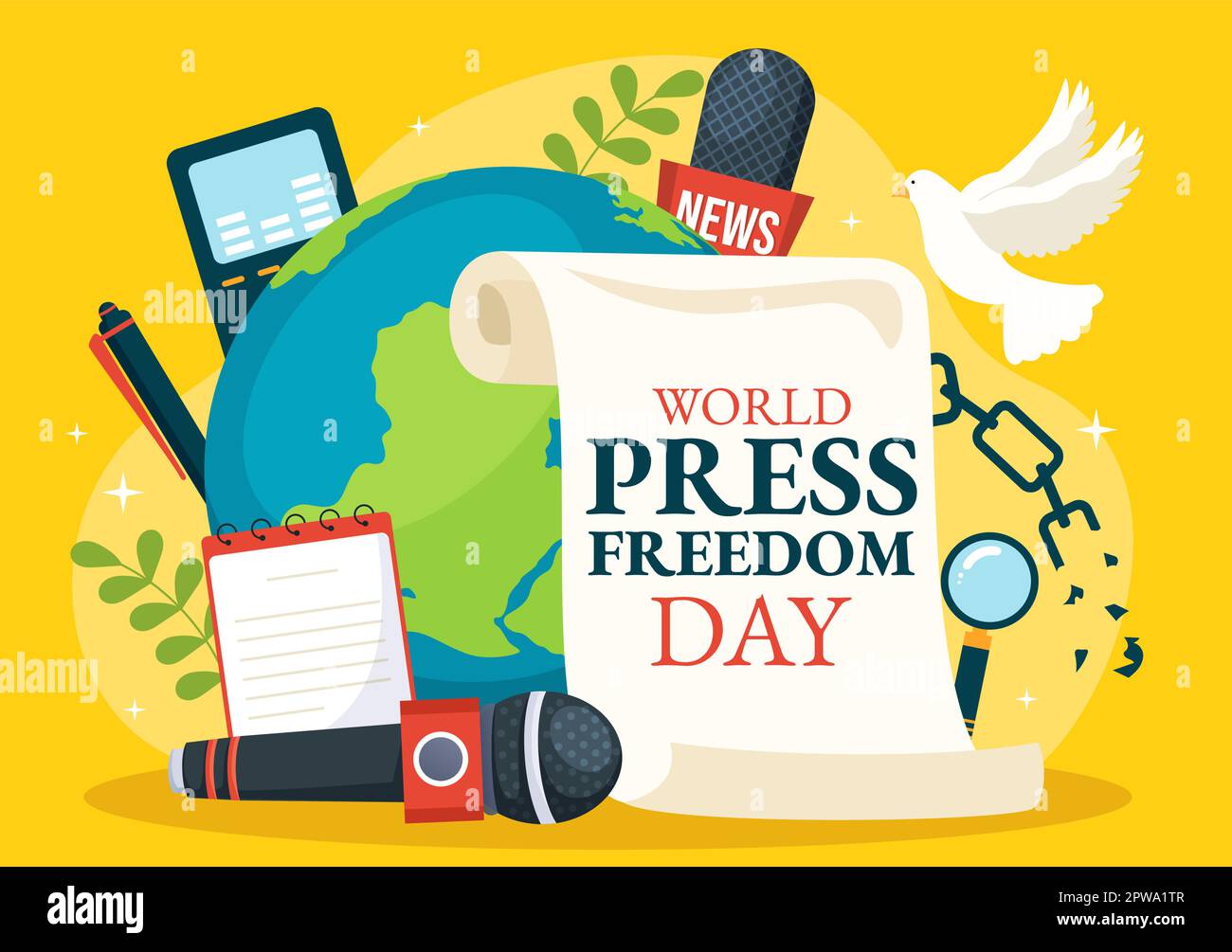 World Press Freedom Day on May 3 Illustration with Hands Holding News Microphones for Web Banner ...