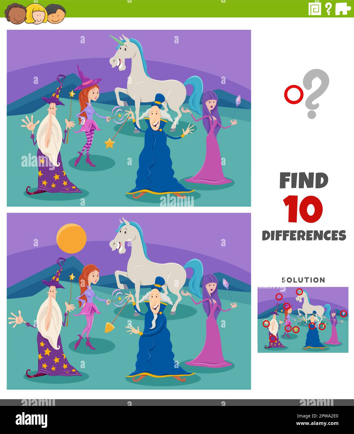 differences game with cartoon fantasy characters Stock Vector Image ...
