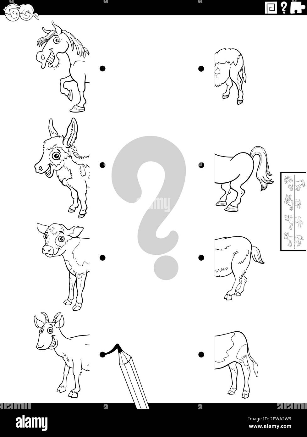 match halves of animals pictures game coloring page Stock Vector Image ...
