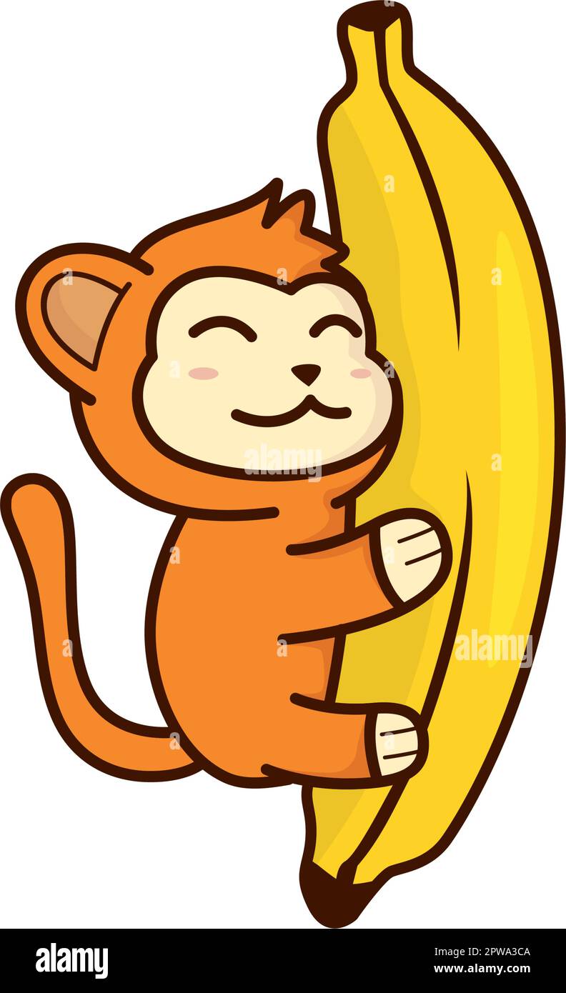 Cute and Sweet Monkey Hugging a Banana Illustration Stock Vector Image ...