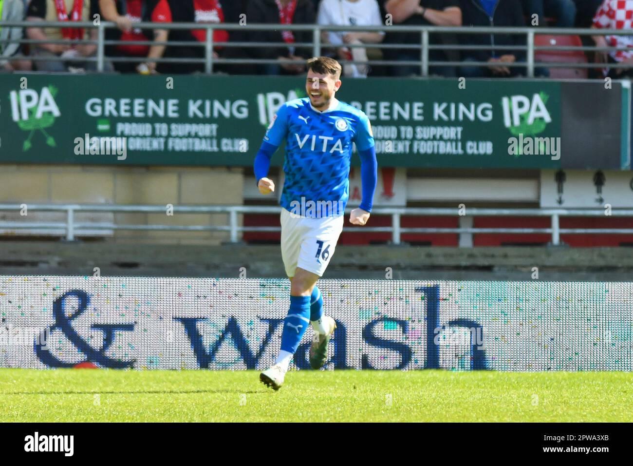 Jack Stretton of Stockport County celebrates after scoring his team's ...