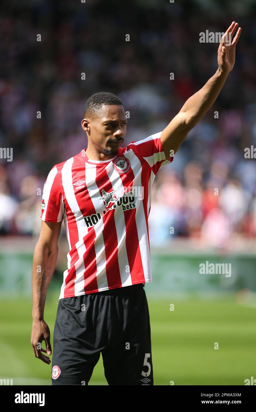 London, UK. 23rd Apr, 2023. Ethan Pinnock of Brentford during the ...
