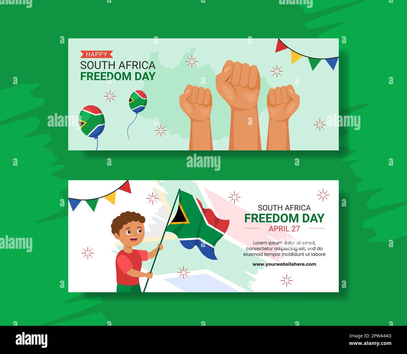 Happy South Africa Freedom Day Horizontal Banner Flat Cartoon Hand ...