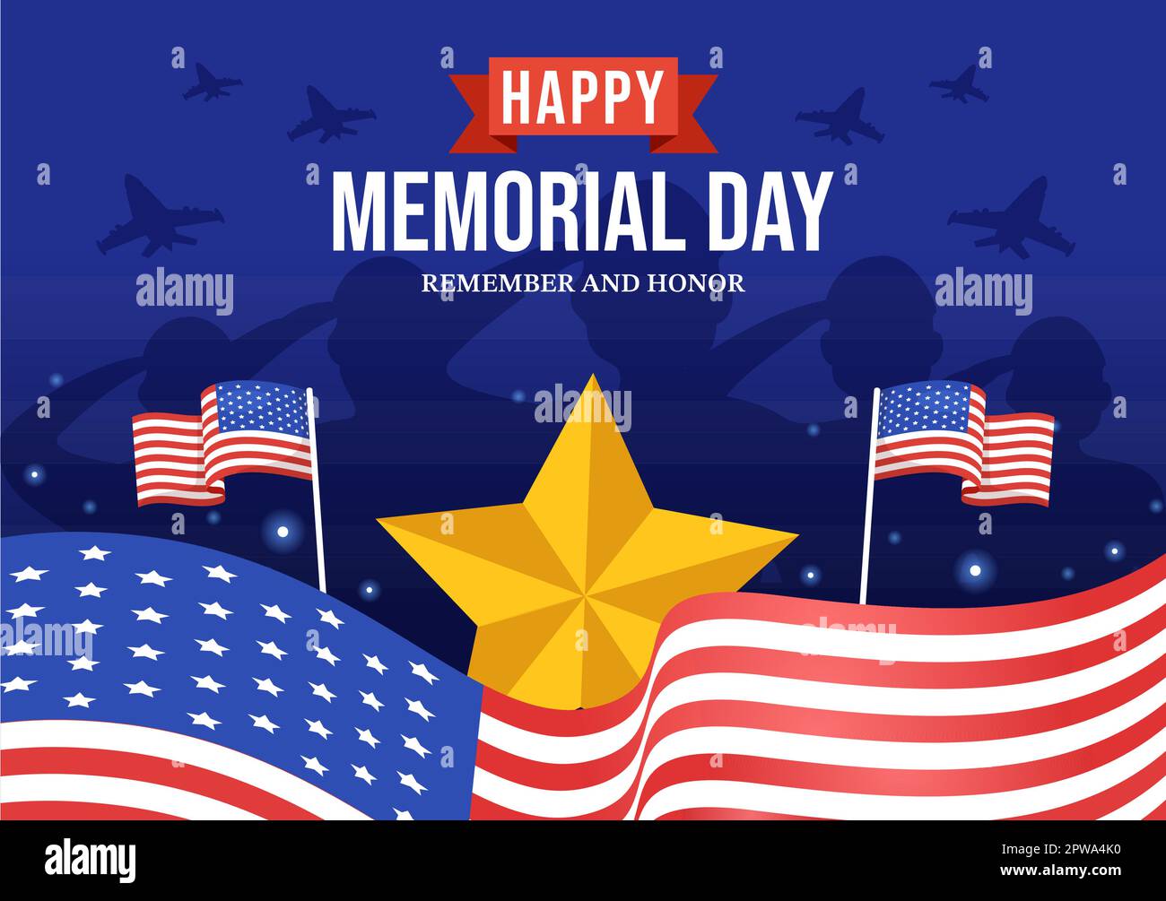 Memorial Day Illustration with American Flag, Remember and Honor to ...