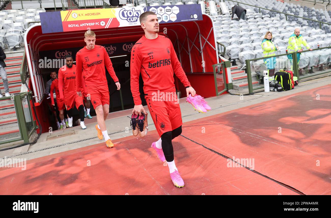 Brussels, Belgium. 29th Apr, 2023. Antwerp's Arbnor Muja arrives for a ...
