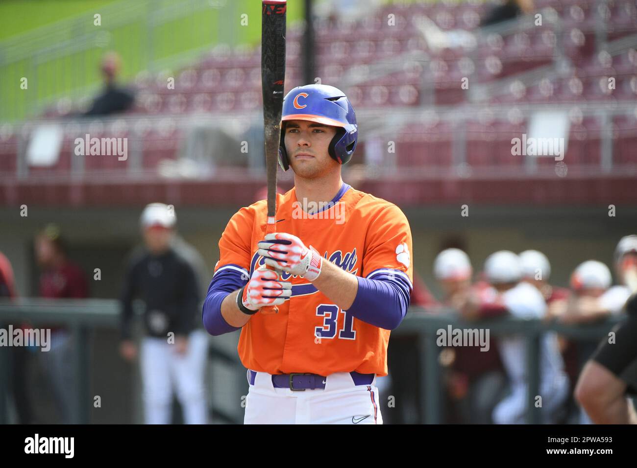 BRIGHTON, MA - APRIL 28: Clemson Tigers 1B Caden Grice (31) looks on ...