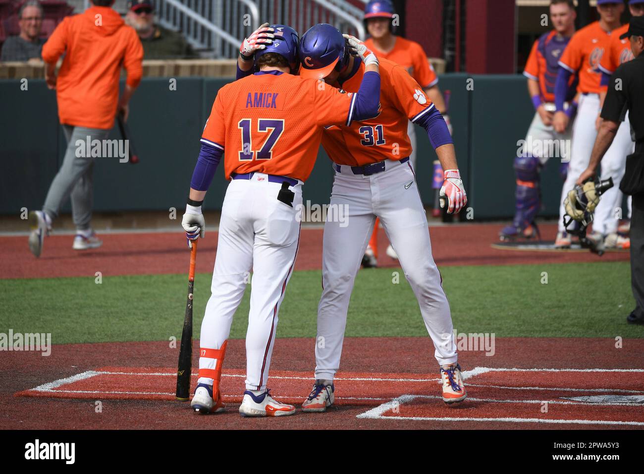 BRIGHTON, MA - APRIL 28: Clemson Tigers 1B Caden Grice (31) and Clemson ...