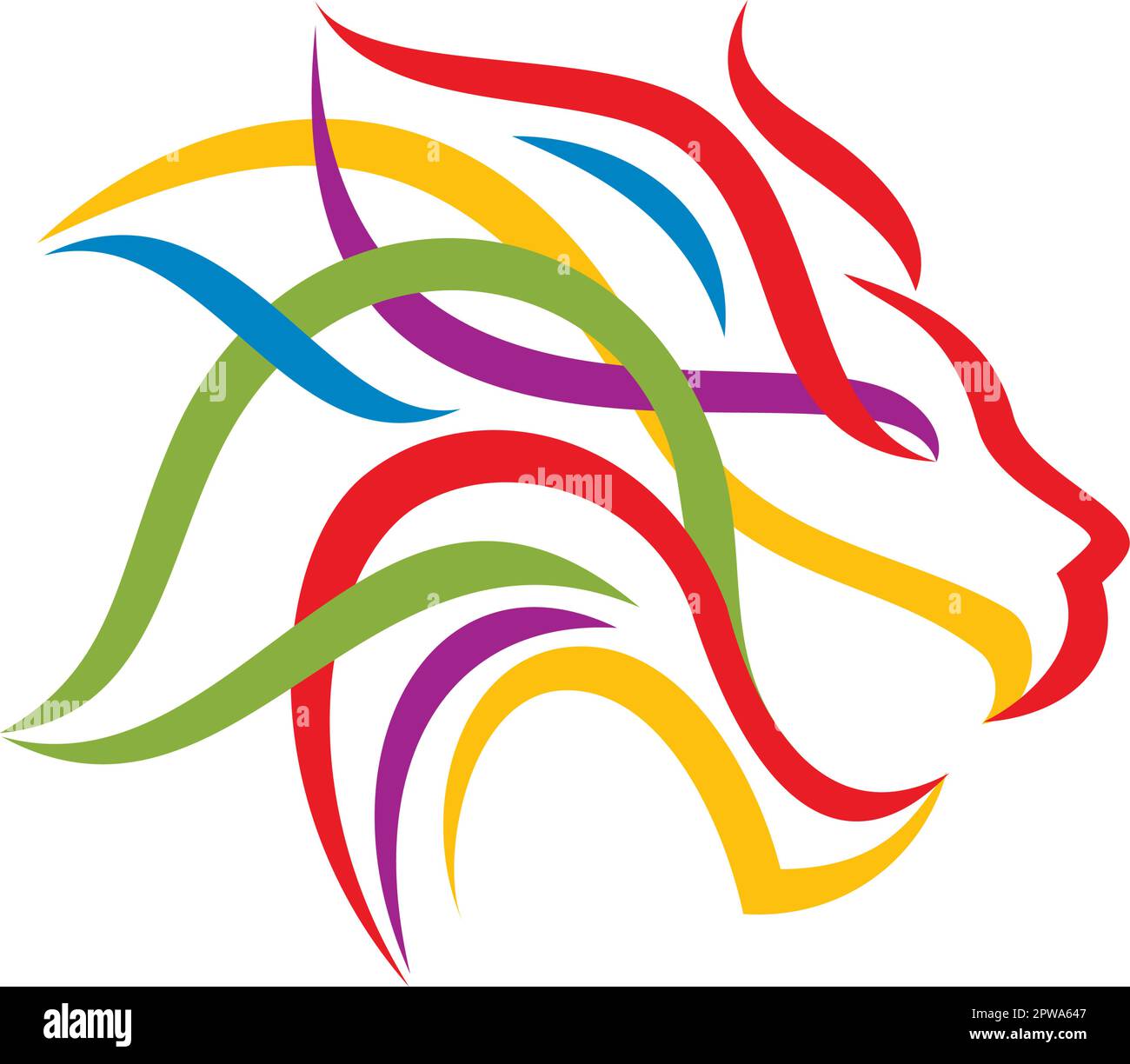 Colorful Lion Head with Roaring Expression Illustration with Silhouette ...