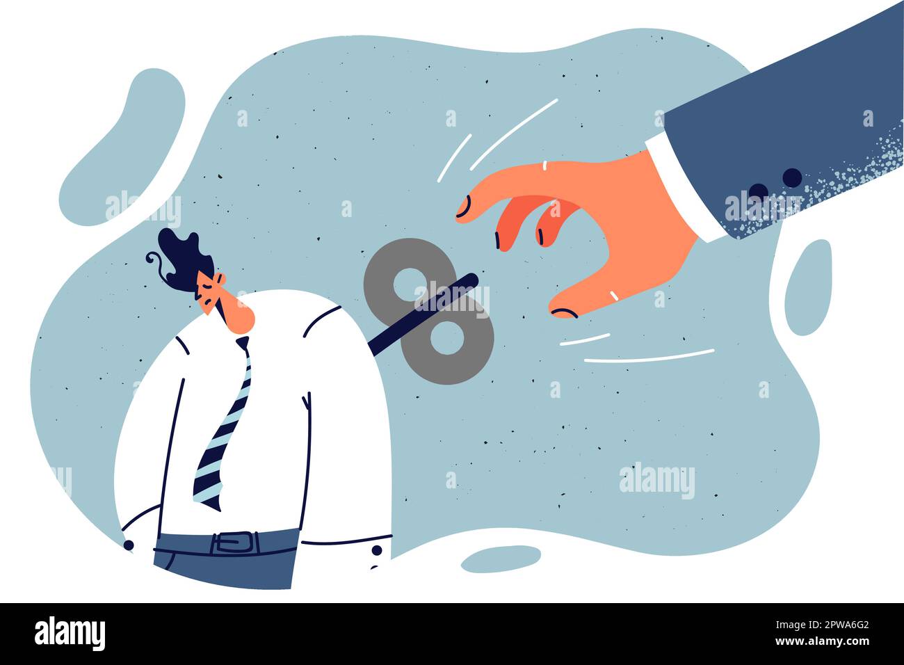 Man office worker is puppet of manager using metal lock to force ...