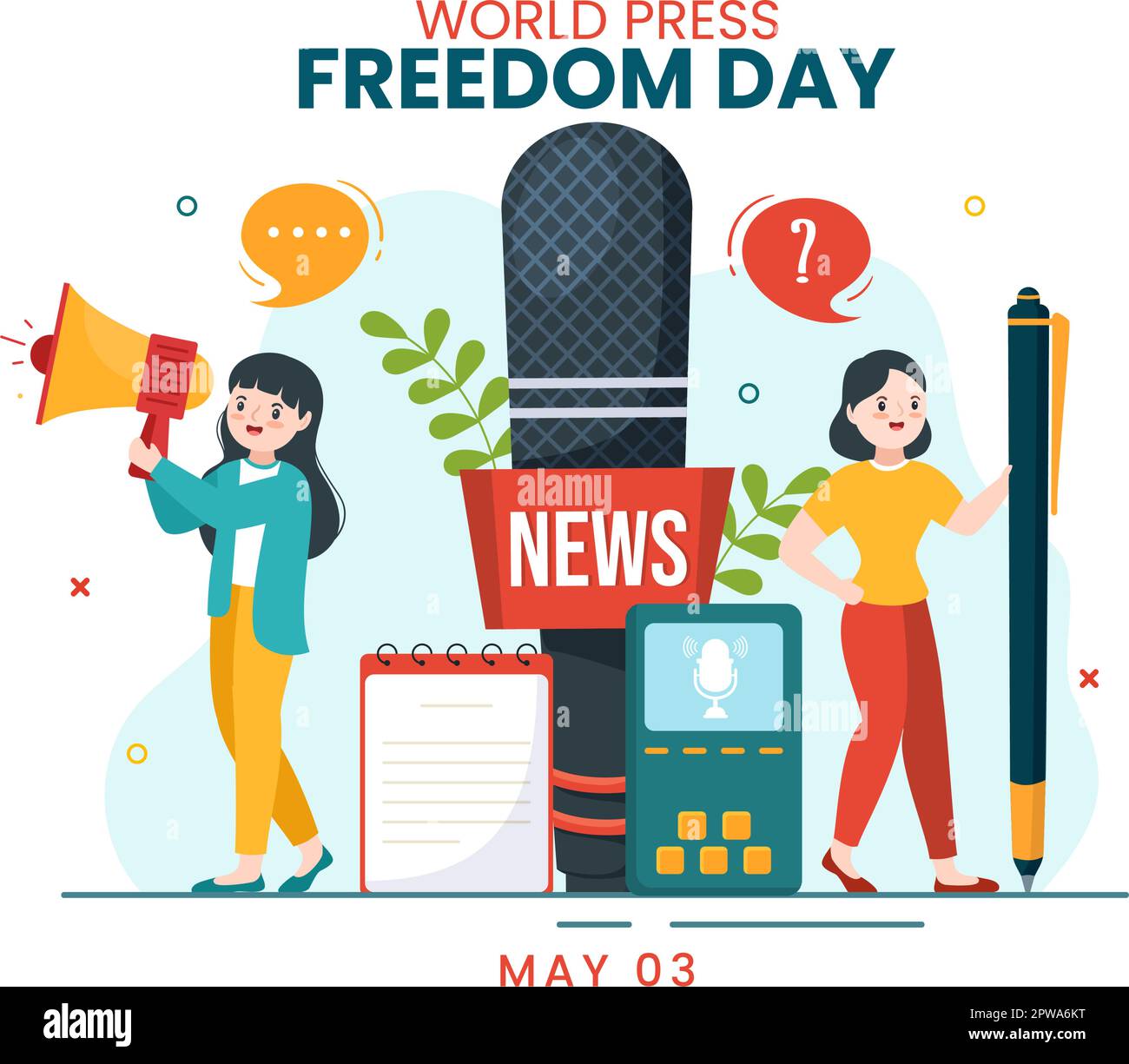 World Press Freedom Day on May 3 Illustration with Hands Holding News Microphones for Web Banner ...