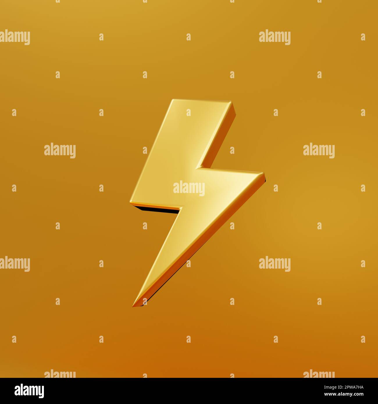 3D rendering. Thunder icon on golden background. Power, electricity ...