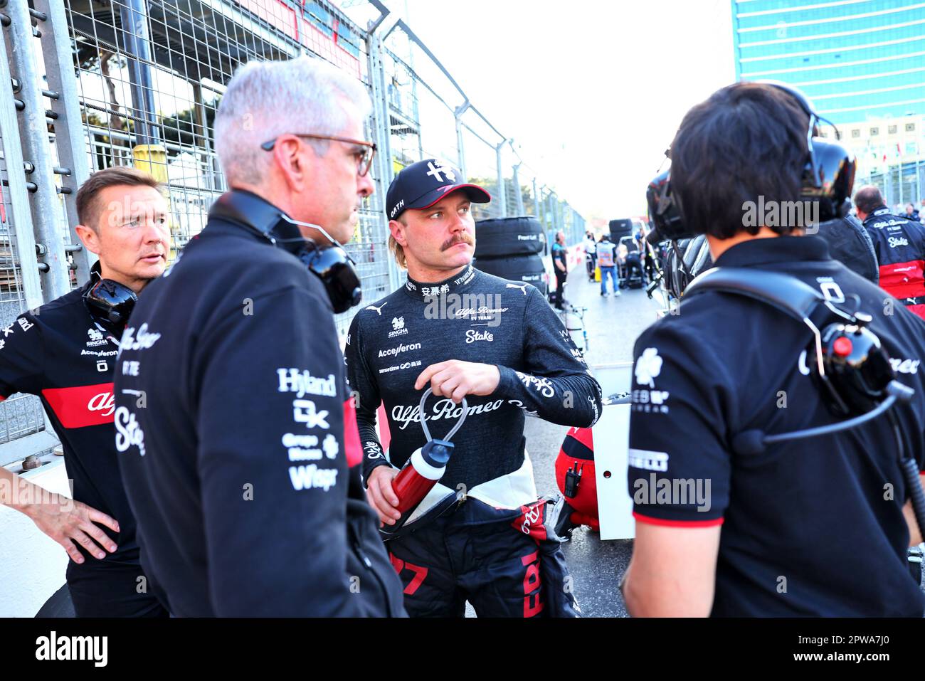 Baku, Azerbaijan. 29th Apr, 2023. (L to R): Alessandro Alunni Bravi (ITA) Alfa Romeo F1 Team ...