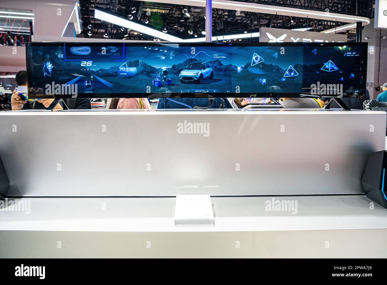 A dashboard display screen on the ECARX Meizu stand at the 2023 ...