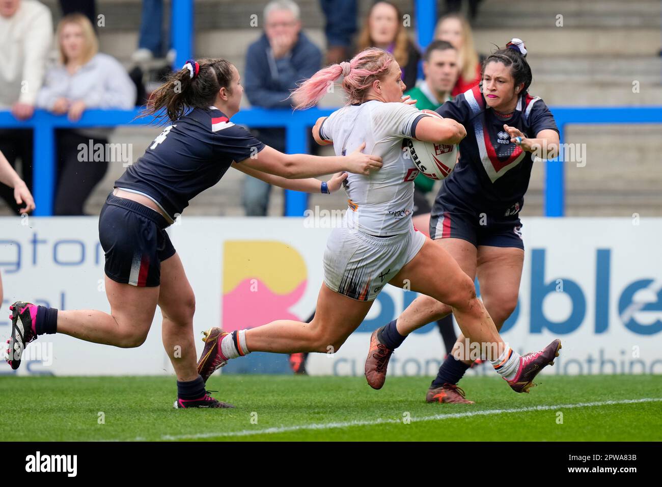 Amy Hardcastle #4 of England breaks through the French defence to score ...