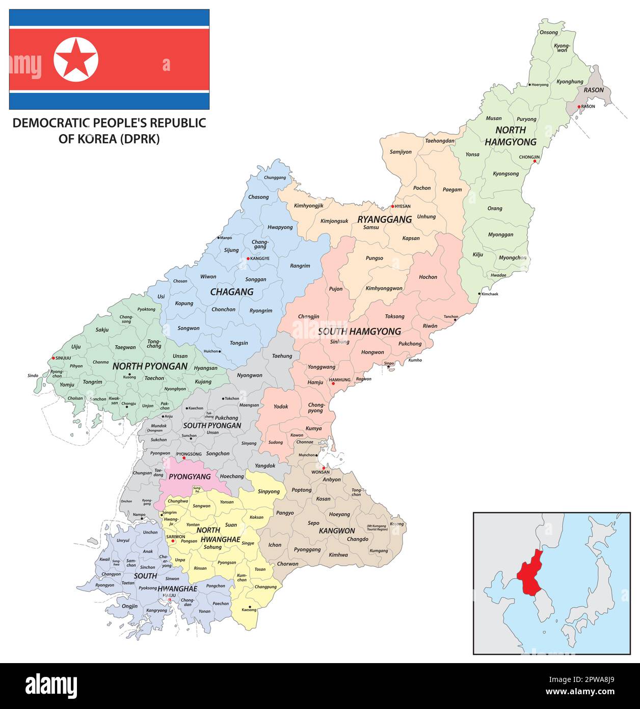 Administrative vector map of the Democratic Peoples Republic of Korea ...
