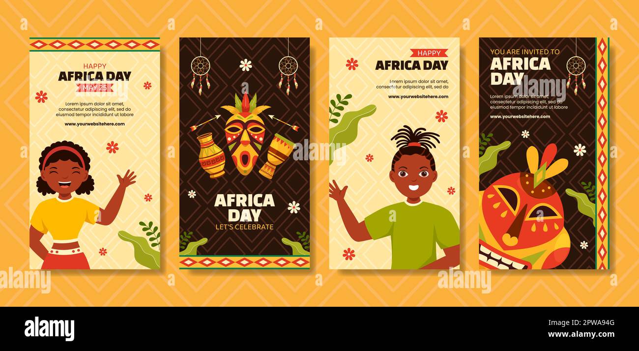 Happy Africa Day Social Media Stories Flat Cartoon Hand Drawn Templates ...